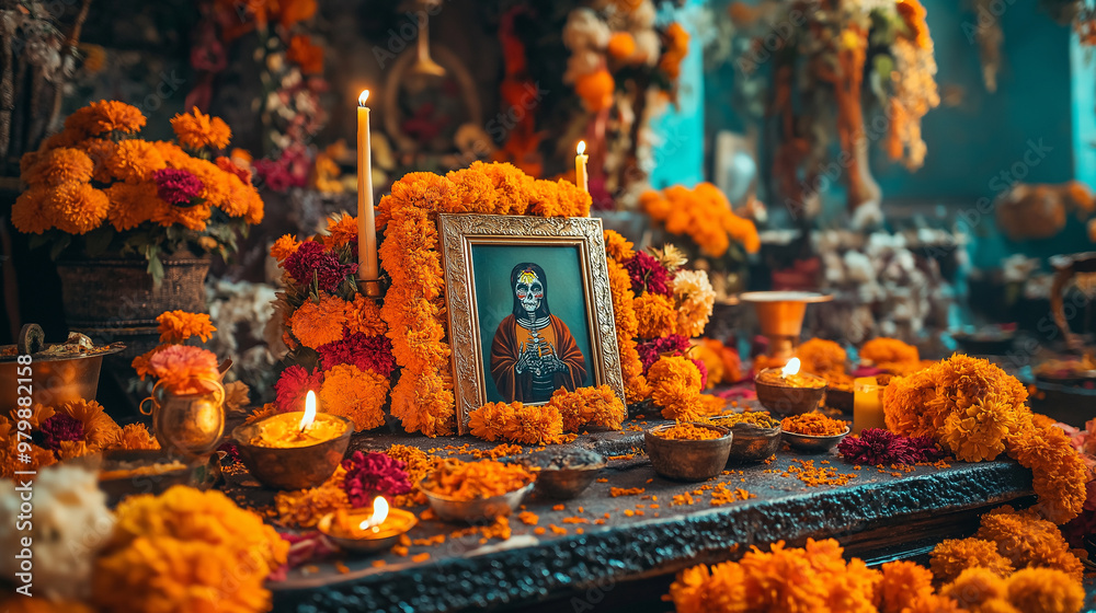 Ofrenda with Family Photos, an altar with photos of loved ones ...