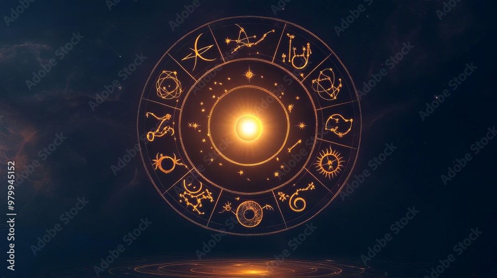 Zodiac alignment during a solar eclipse, with celestial bodies ...