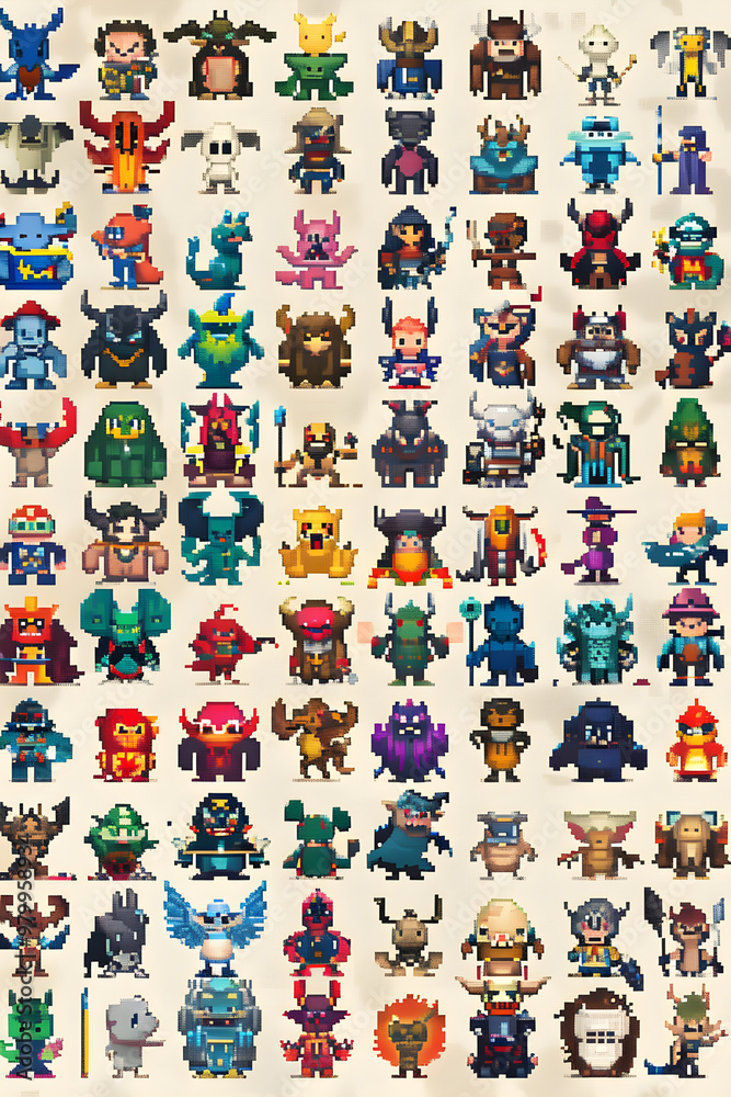 Retro Pixel-Art Video Game Sprites Collection: Heroes, Creatures, and ...