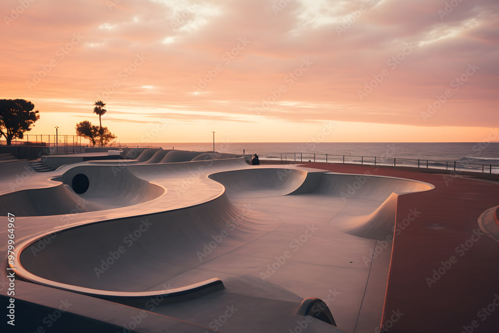 sunset at a skatepark at the beach, skatepark at the beach Stock Photo ...