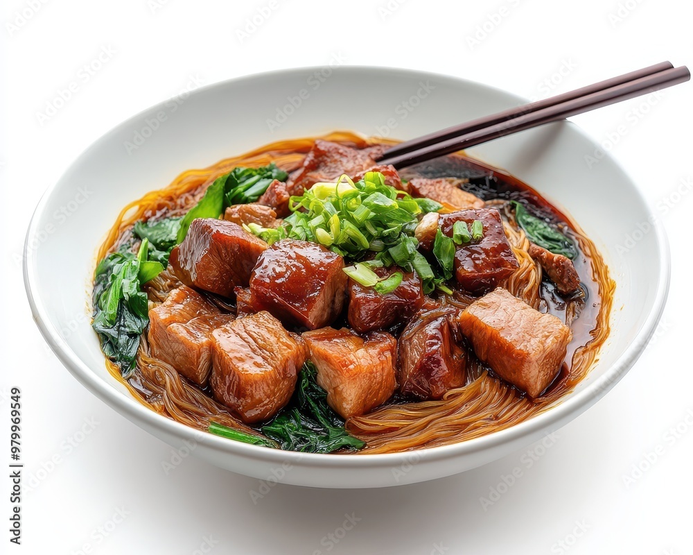 Braised dry bee hoon mee noodle with pork trotter vegetables and soy ...