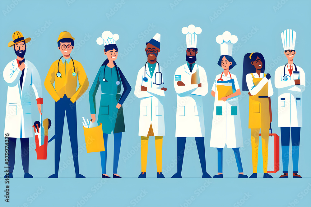 Diverse Professions Vector Illustration: Showcasing Varied Occupations ...