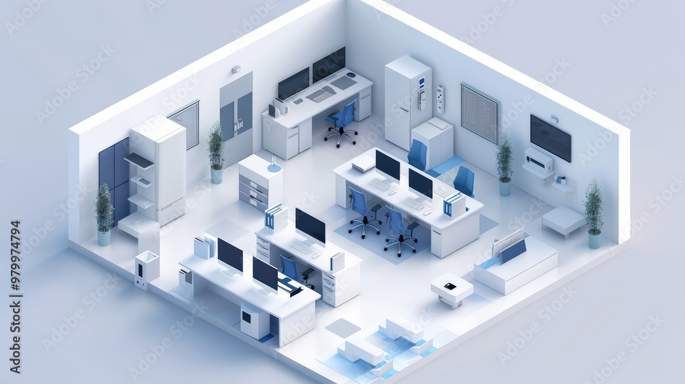 Business office layout showcasing ergonomic workstations and efficient ...