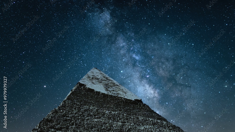 Egypt Giza Pyramid of Khafre Under Milky Way Galaxy in the Night Sky ...