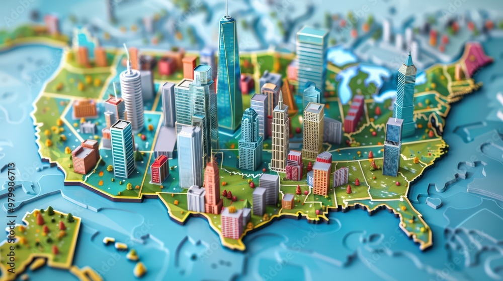 Concert hubs across America: photorealistic map showcasing famous ...