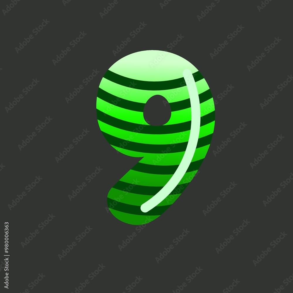 Shiny number 9,9,Bright glowing shiny glass number in a 3D illustration ...