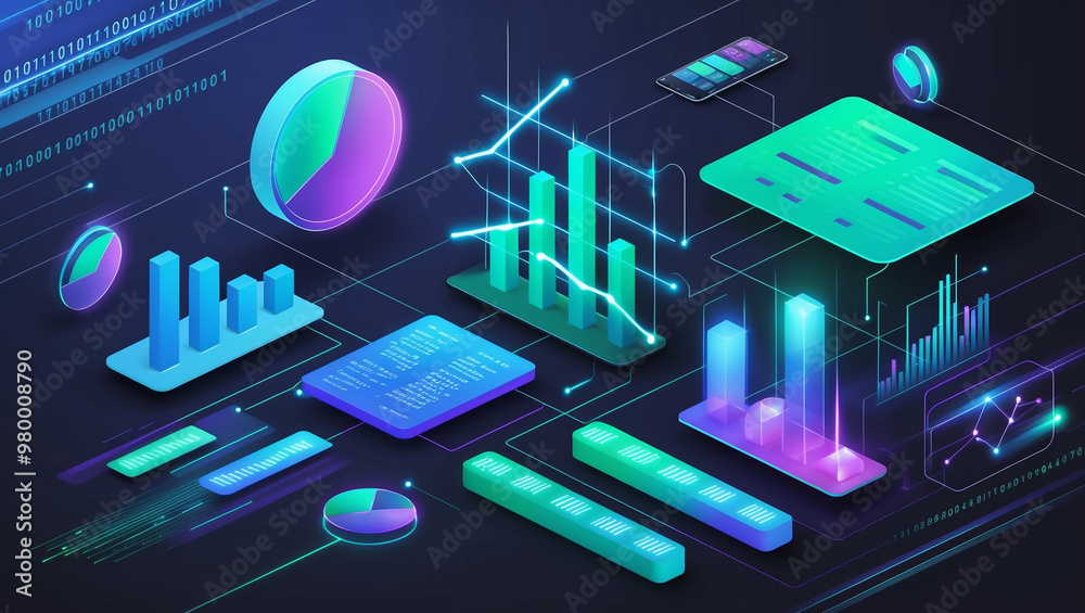 A digital dashboard displaying various charts and graphs, including bar ...