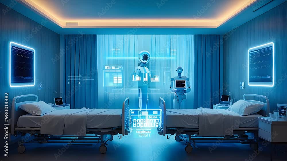 Futuristic hospital room with robotic medical assistants advanced ...