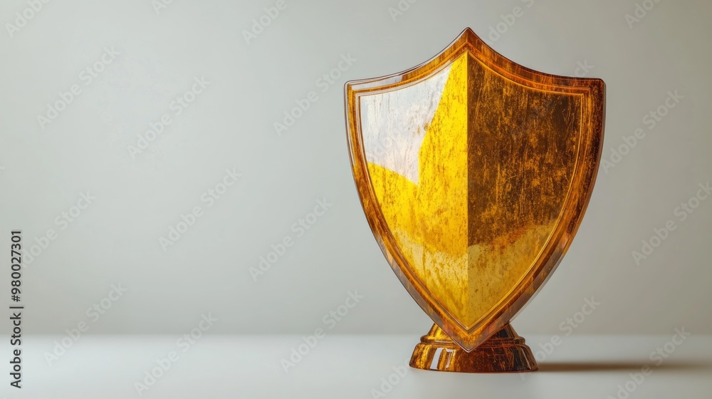 Health and Safety Award TrophA trophy shaped like a shield, placed ...
