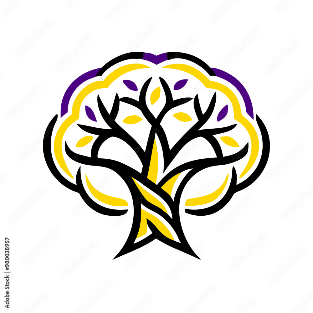 Tree of life icon in flat style, yellow and purple, growth and ...
