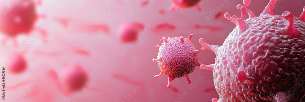 World Cancer Day. Cancer cells on pink background. Horizontal banner ...