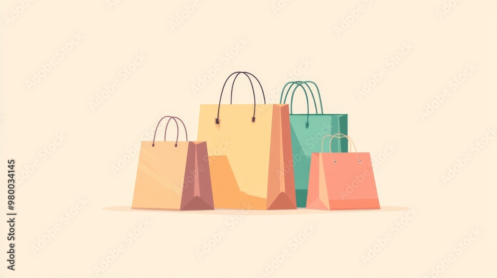Shopping Bags and Boxes with Pastel Pink Color Scheme. Symmetrical ...