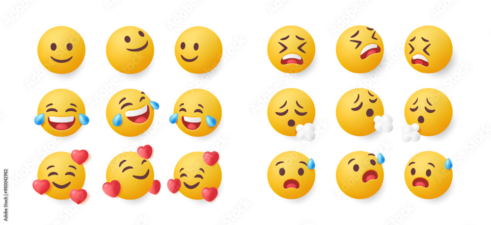 Set of 3d emoji. Emoticons expressing various emotions and feelings ...