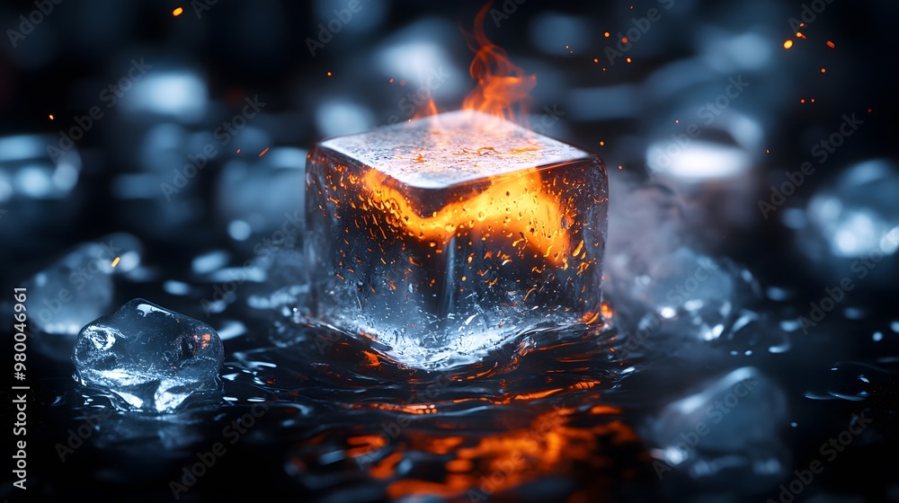 Fire on Ice. Elemental dance of heat and cold. Visual symphony of ...