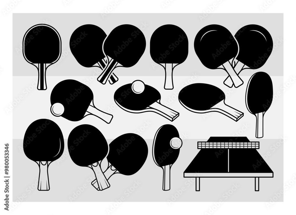 Table Tennis SVG Silhouette Bundle, Table Tennis Silhouette, Sports Svg ...
