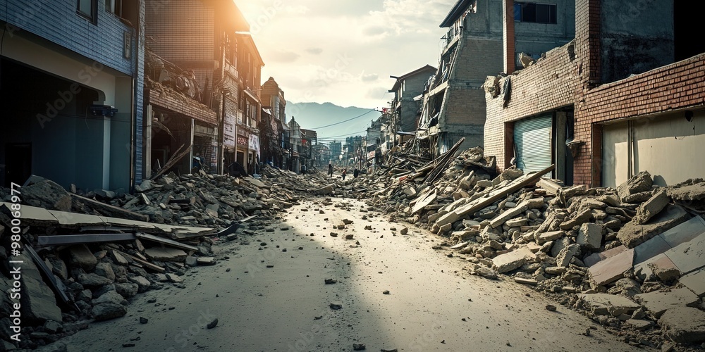 earthquake concept - natural disaster with crack in the ground and ...