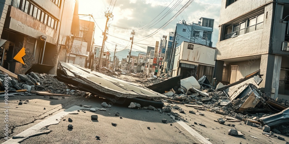 earthquake concept - natural disaster with crack in the ground and ...