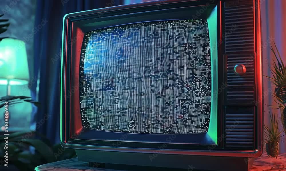 Vintage television with static screen in retro room with ai generated ...