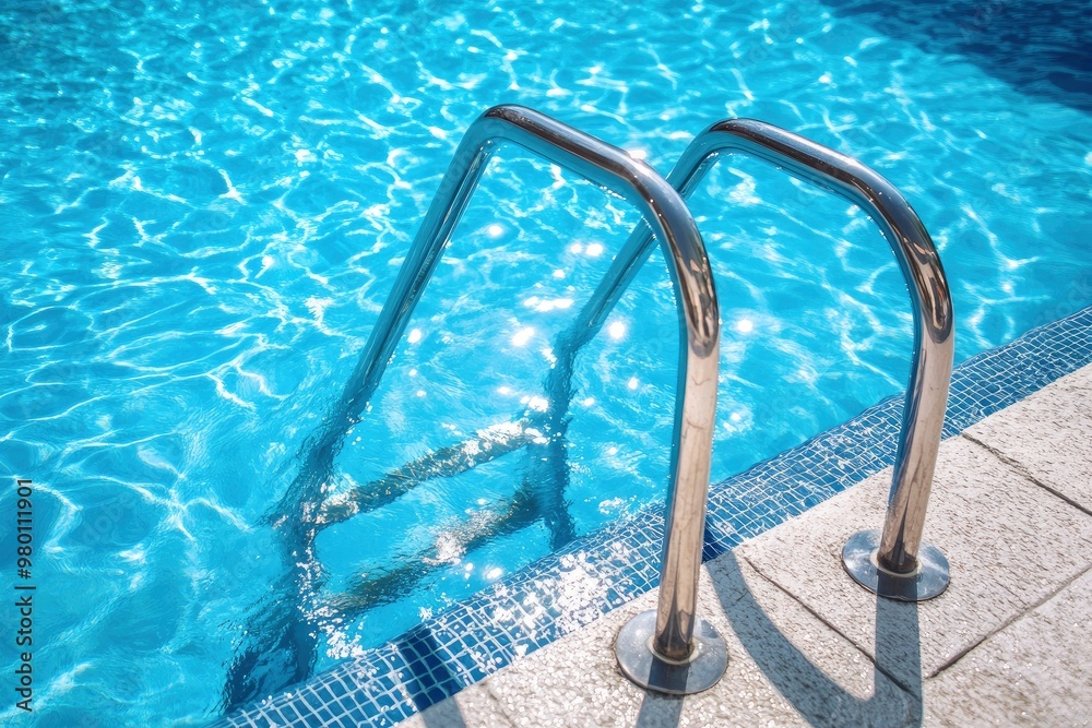 Swimming pool with stair and water. Swimming pool with handrail ...