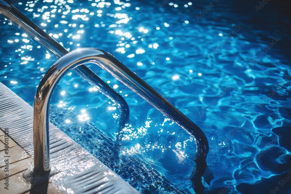Swimming pool with stair and water. Swimming pool with handrail ...