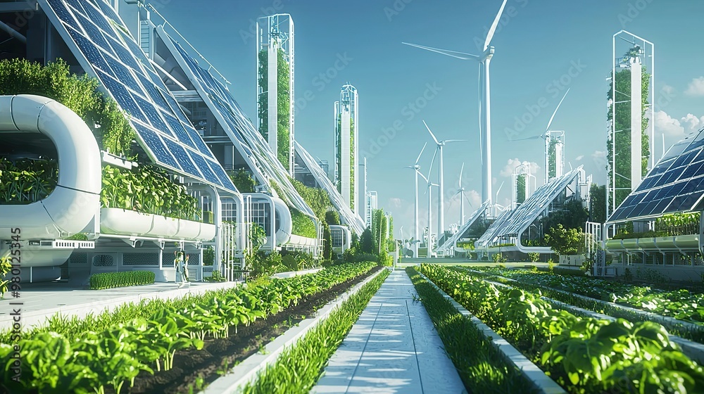 A futuristic farm using vertical agriculture and AI technology to grow ...
