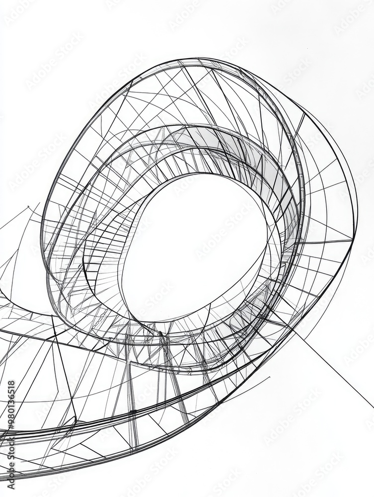 Line art illustration of an abstract roller coaster on a white ...