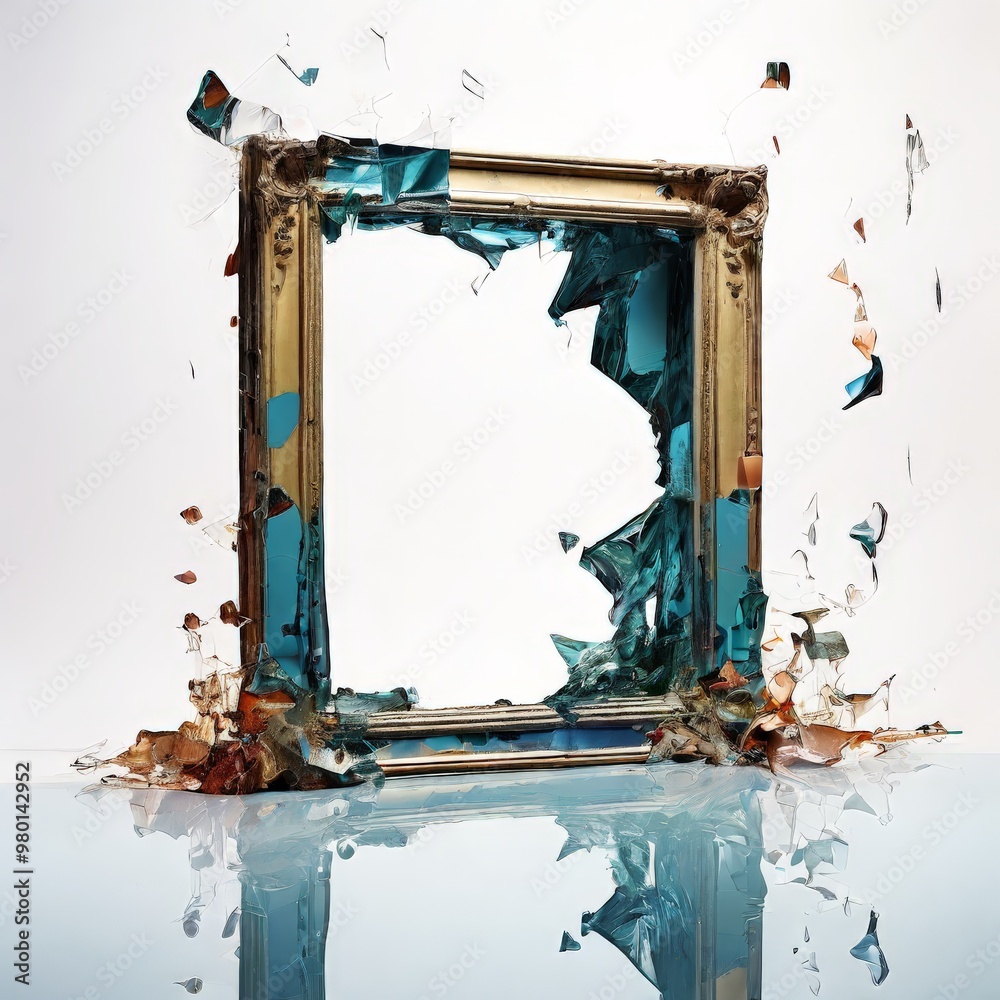 A dynamic image of a classic picture frame shattering into pieces, with ...