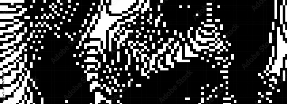 Black dithered wavy curved line texture. 8 bit pixel glitch background ...
