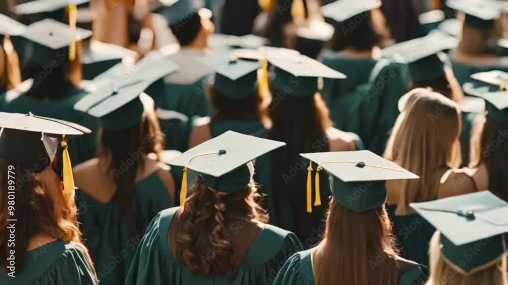 Close Up Hat Young Women Backside Group crowd of new graduates during ...