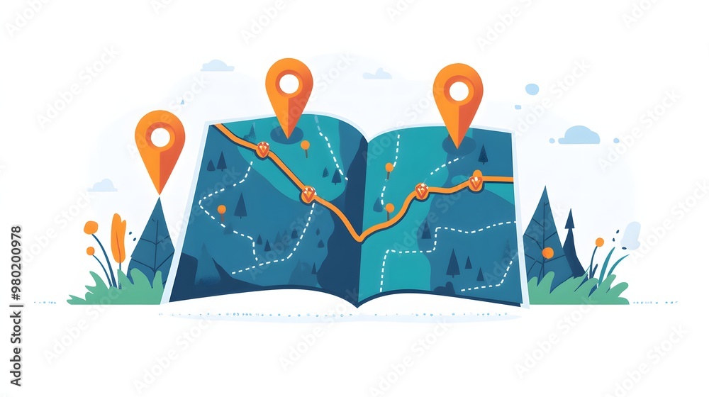 3. "Generate a flat vector illustration of a paper map with a clear ...