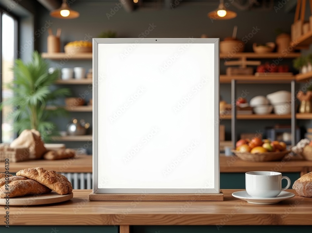 Cafe Menu Mockup: Wooden Frame on Rustic Table with Fresh Bread and ...