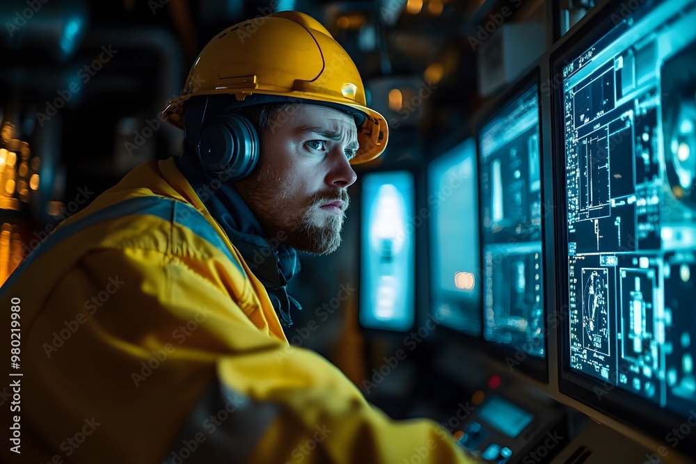 An engineer in the pipeline control room overseeing subsea pipeline ...