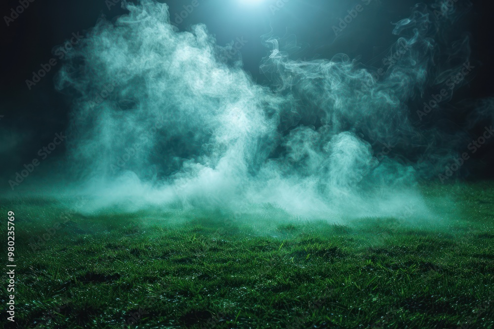 Toxic Mist Over Soccer Field at Night: Green Smoke Cloud and Bad Smell ...