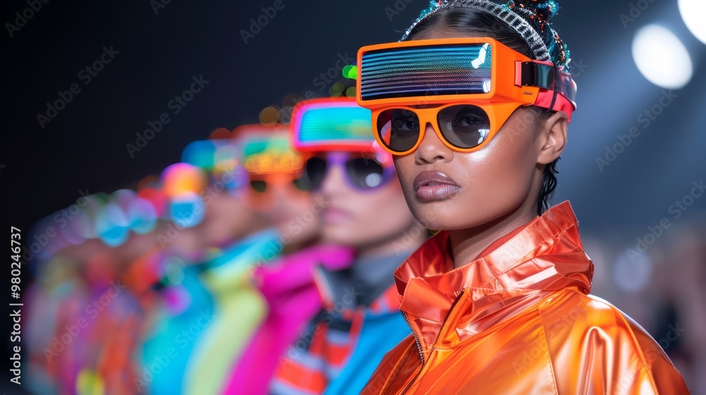 Futuristic fashion show where models wear augmented reality outfits ...