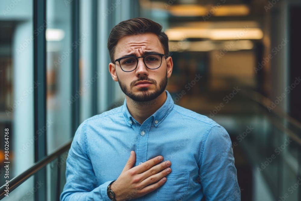 Heart attack sign: Individual holding their chest in pain, symbolizing ...