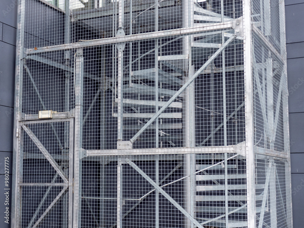 Galvanized emergency stairs. Temporary staircase construction. Metal ...