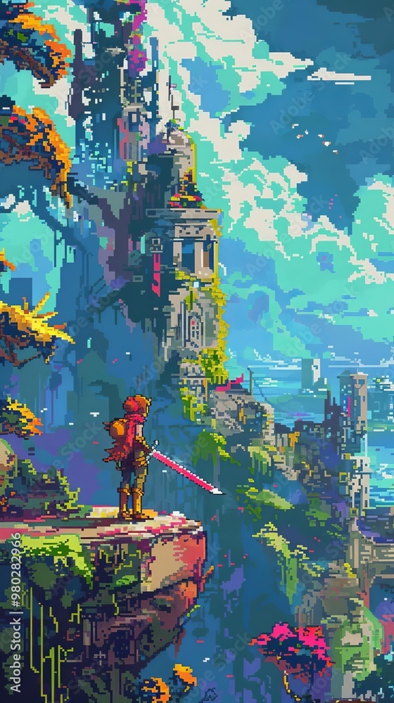 8bit princess, rescue mission, pixel art style, vibrant colors, topdown ...