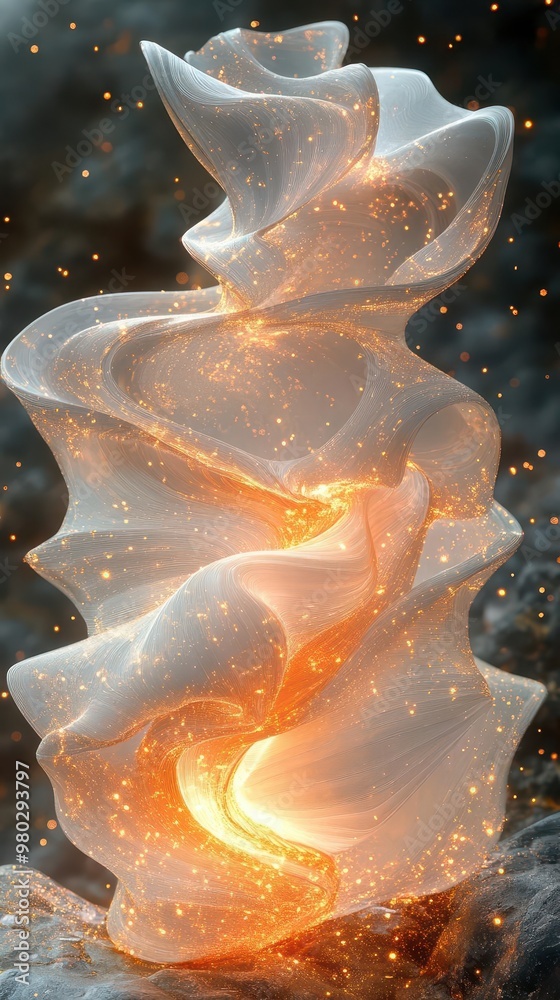 ethereal digital sculpture blending organic and geometric forms with ...