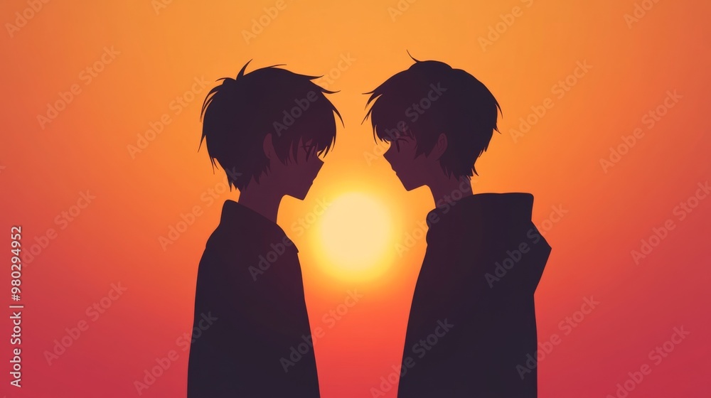 Two Anime Boys in School Uniforms make eye contact ，Sharing a Shy ...