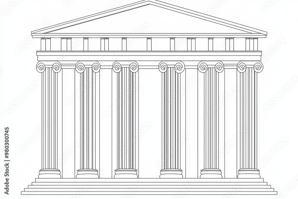 This is a single line drawing of a classic museum construction with a ...