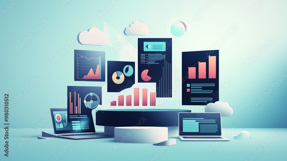 Modern data analytics dashboard with charts and graphs on multiple ...