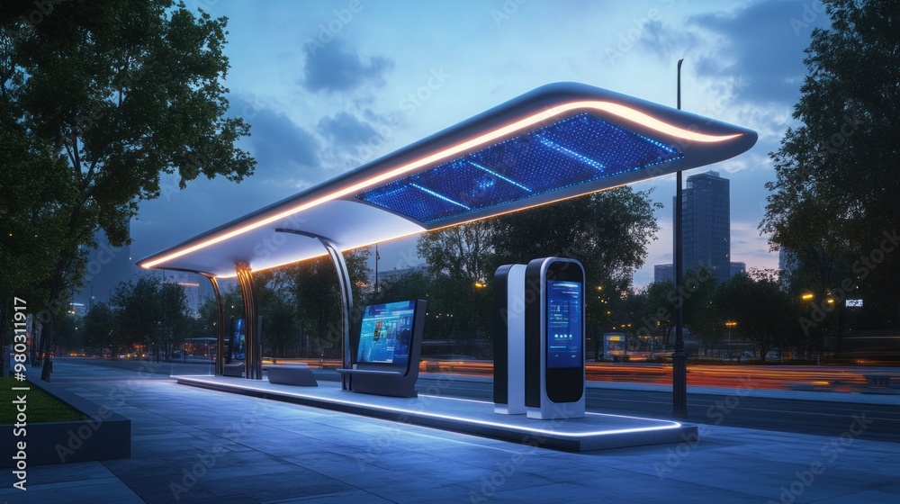 State-of-the-art smart bus stops with digital touchscreens displaying ...