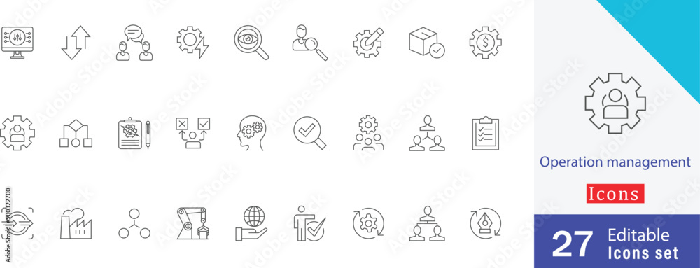 Set of Operation management simple line symbols art. containing supply ...