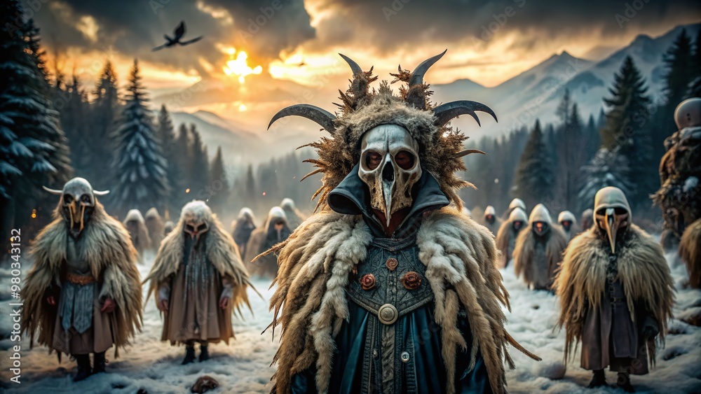 Ominous winter landscape featuring a nightmarish creature with a ...