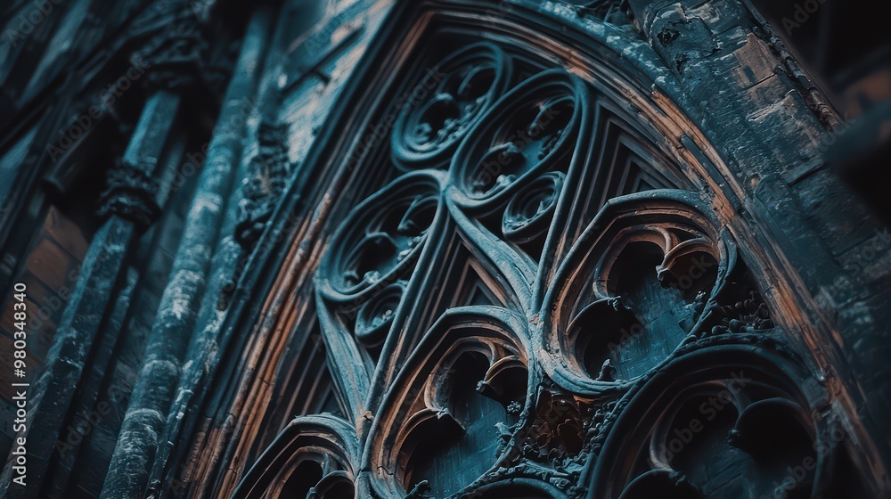 Foto de Dark Wallpaper in Gothic Architecture Theme. A close-up of ...