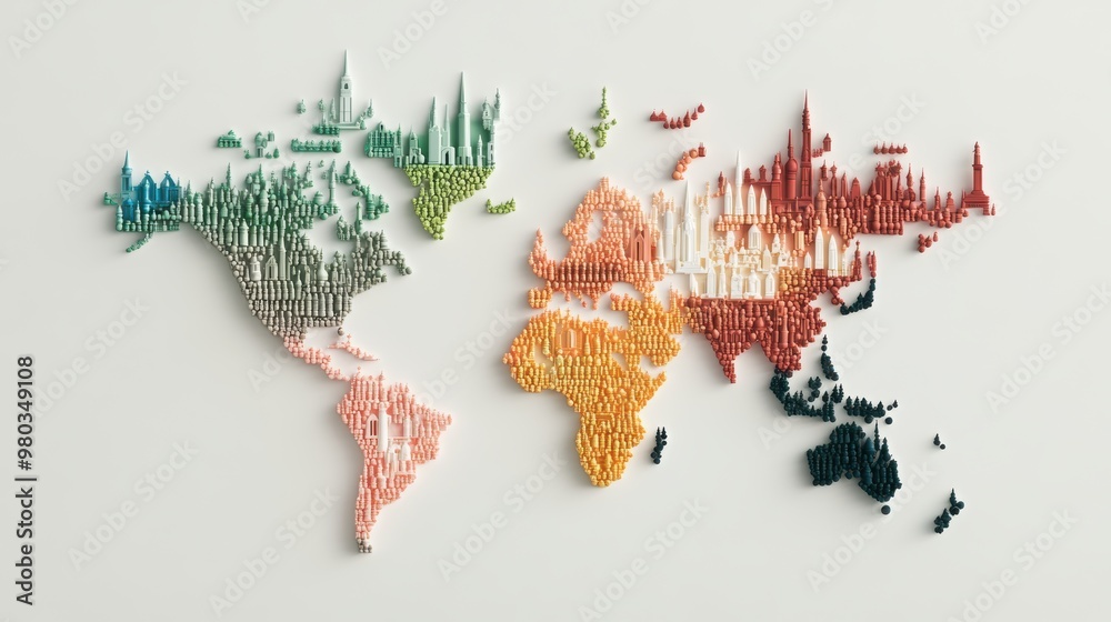 Cultural Map of World Religions, A thematic map depicting the global ...