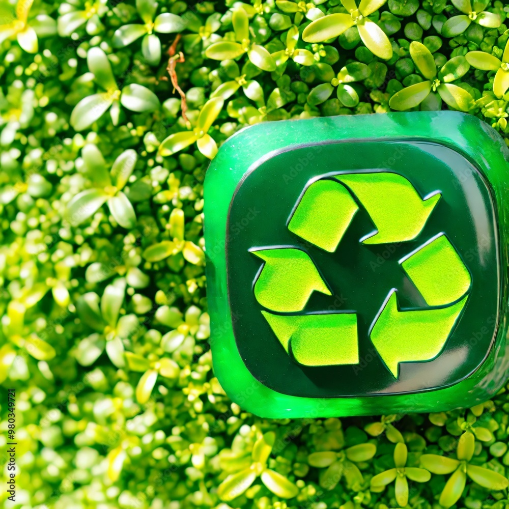 image shows a vibrant, eco-friendly design with a prominent recycling ...