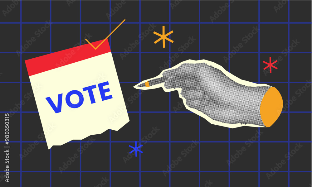 halftone collage Modern Design, voting concept with bold colors, a ...