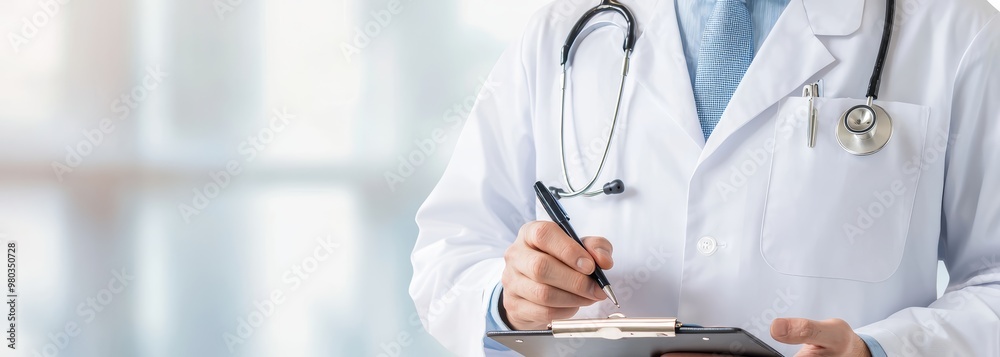 Doctor writing notes on a clipboard during a physical exam, health ...