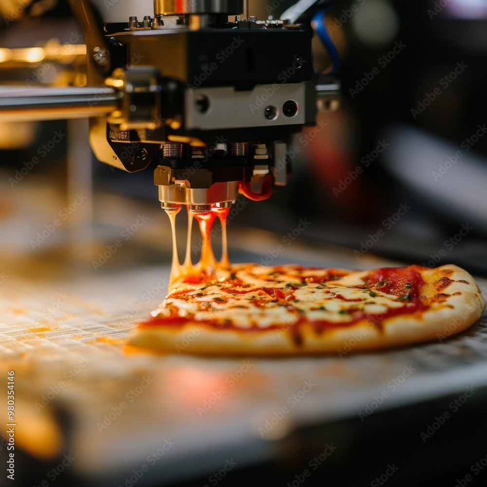 Close-up of a 3D printer creating a slice of pizza, 3D printed food ...